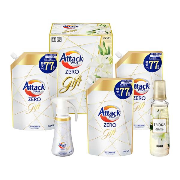 ■箱サイズ：約22.1×16.1×27.6ｃｍ■商品内容:アタックZEROワンハンド本体(380g) ×１・アタックZERO詰替用(770g) ×３・IROKAネイキッドリリーの香り本体(570ml)×１【日本製】アタック液体史上　最高の清...