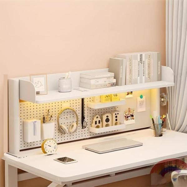 机上ラック 有孔ボード付き 卓上ラック クランプ式 スタンド式 デスク上収納ラック ペグボードつき デスクシェルフ デスク上置棚 多機能 小物入れ 白 オーク