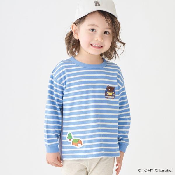 ■トドラー■人気イラストレーターのカナヘイさんと「プラレール」のコラボでうまれた「あつまれ！プラレールズ」のアイテムが登場！「あつまれ！ プラレールズ」のアップリケが印象的な長袖Tシャツです。ボーダーと無地の生地を切り替えた、個性豊かな一枚...