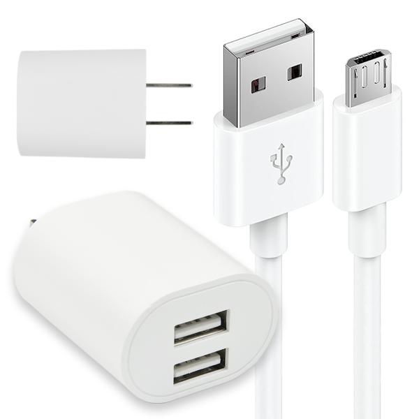 micro USB ケーブル 1m 2口 充電器 セット 電源 アダプタ タイプB マイクロ USB2.0 データ転送 コンセント スマホ タブレット Android 2ポート 旅行 PSE認証