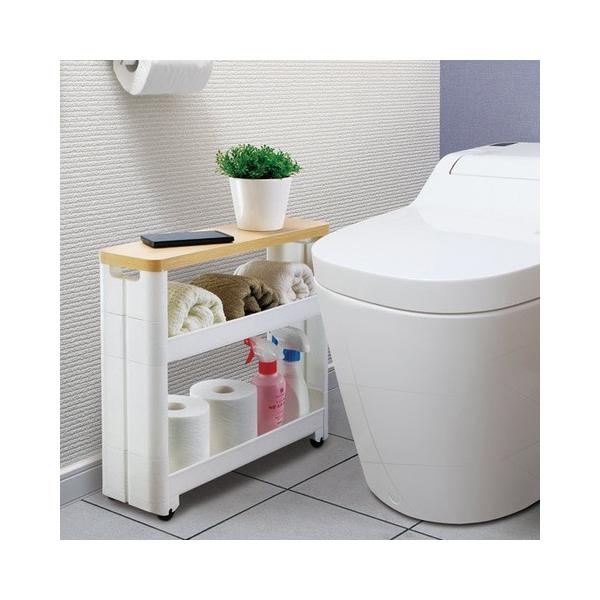 わずかな隙間も小物収納庫に！ スマートワゴン サニタリー 木製フラット天板タイプ 幅12.5cm 奥行き45cm 3段 キャスター付き ホワイト F2549 　簡単組立て式　日本製　