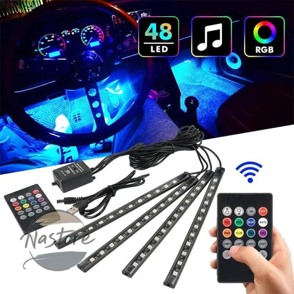 neon 36 48 72 led car interior ambient foot light with usb wireless remote music app control auto rgb atmosphere カスタムパーツ...