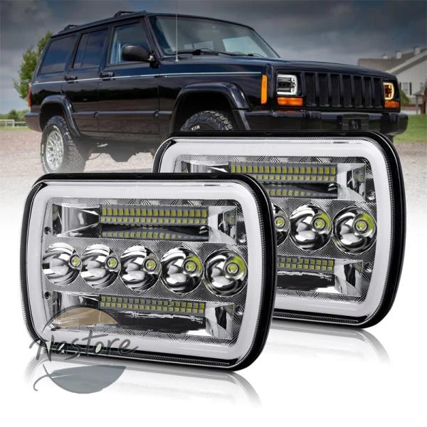 トヨタ toyota 7x6 inch led headlights jeep wrangler yj cherokee xj comanche mj gmc 5x7 car drl turn signal high low カスタムパーツ...
