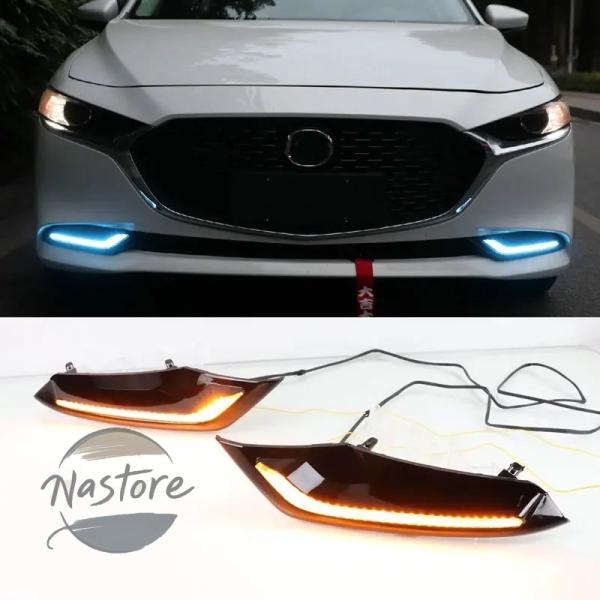 マツダ mazda car flashing 2pcs drl led daytime running light 3 axela 2019 2020 with yellow turn signal カスタムパーツ 部品 アクセサリー当店の...