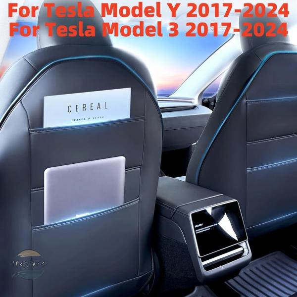 カバー テスラモード y 2017-2024 モデル 3 ハイランド 2024-2017 レザーシートバックキックプロテクター 後部座席キックマットシート防水
