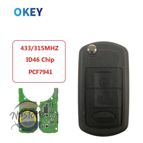OKEY リモート コントロール カーキー ランドローバー レンジローバー スポーツ ディスカバリー 3 LR3 315MHZ 433MHZ ID46PC F7941 チップ交換 フリップキー