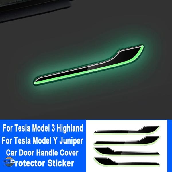 Tesla Model Y/Y Juniper 2025 Model 3/3 Highland Styling プレミアム耐久性車用発光ドアハンドルカバープロテクターステッカー