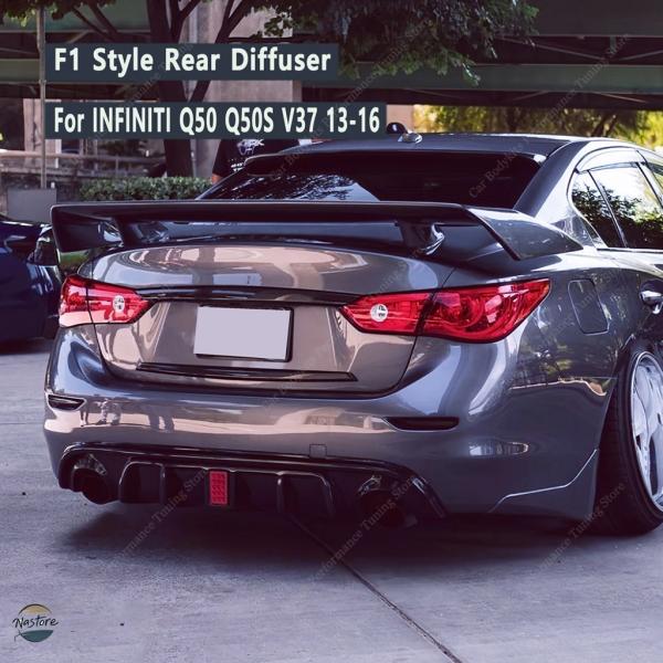 INFINITI Q50 Q50S V37 2013-2016 Pre-LCI F1スタイル リアディフューザー ランプ&amp;リアサイドスプリッター付き 2.0T 3.0L 3.5V6 レッド スポーツチューニング