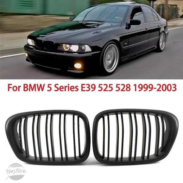 BMW 5 シリーズ E39 525 528 1999 2003 フロントフードグリルグロスブラックグリルキドニーグリルレーシンググリルアクセサリーデュアルライン