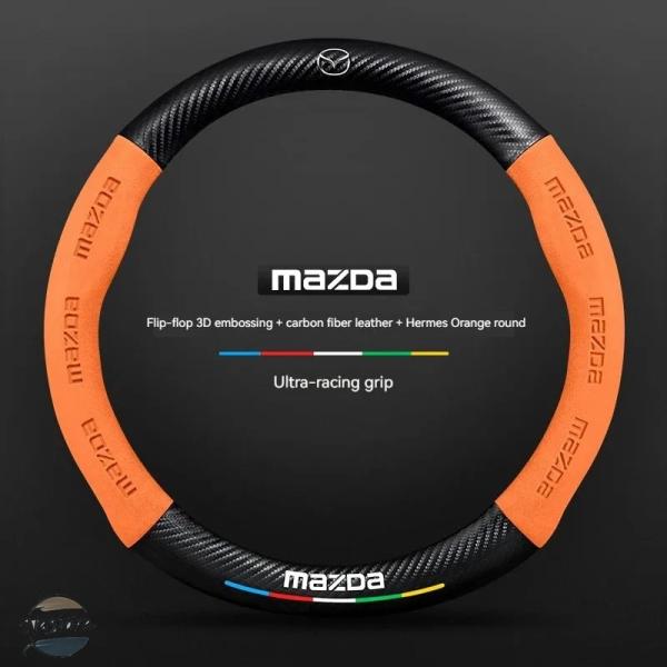 マツダ 3 5 6 SKYACTIV アクセラ アテンザ CX30 CX5 CX8 CX9 MX5 RX8 RX7 BT50 カーボン スエード カー ステアリングホイール カバー アクセサリー