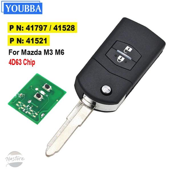 YOUBBA 2 ボタン リモートフォブ フリップカーキー 315MHZ433MHZ 4D63 マツダ 3 M3 アクセラ 6 M6 アテンザ ビステオン 41797/41528 41521