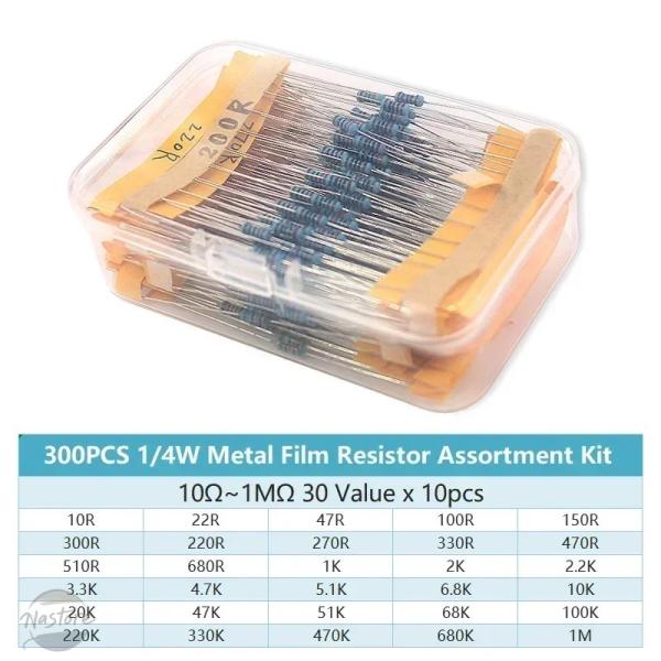 300/600PCS 30値 1/4W 金属 膜抵抗器キット ボックス 付き 10オーム〜1M抵抗1%抵抗器セット 膜抵抗器キット ボックス 付き