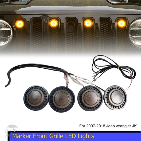 スモーク アンバーホワイトDRLマーカーフロント グリル LEDライト 2007 2018年式 ジープ ラングラー JK