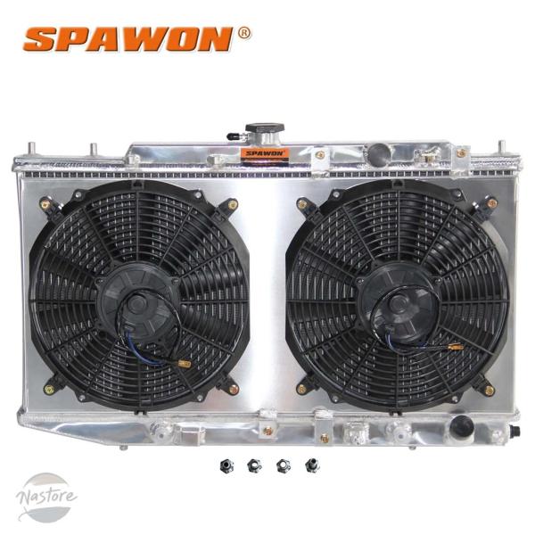 カーアクセサリー SPAWON 1988 1991 ホンダ シビック CRX L4 1.5L フルアルミ ラジエーター / ファン シュラウド 2 列 オートマチック / マニュアル