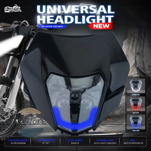 KTM EXC XC SX MX XCW XCWF 125 250 300 450 2014 2023 ブラック ダート バイク ヘッドライト LED スーパーモト モトクロス