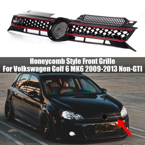 フロント フォルクスワーゲン volkswagen ゴルフ 6 mk6 gti 2009-2013 gtiスタイル カーバンパーセンターグリル ハニカムメッシュアッパーグリル