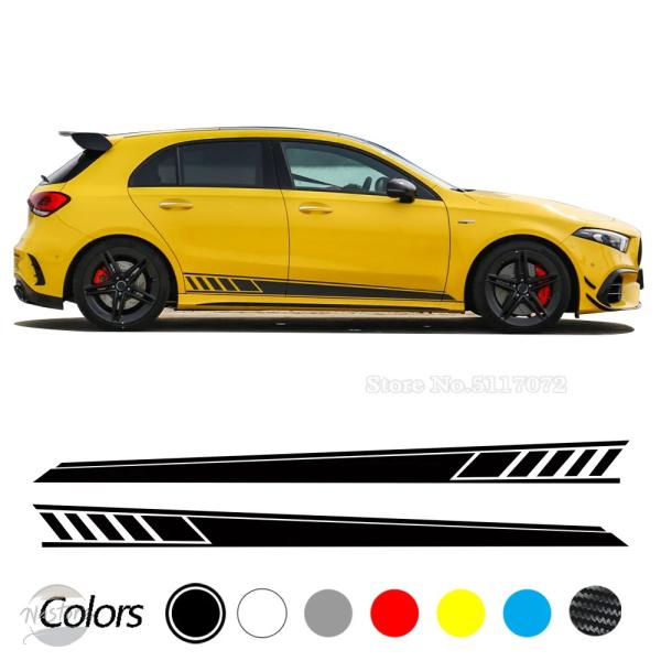 2 個 ドアサイドストライプスカートステッカーメルセデスベンツ W177 A クラス AMG A35 4MATIC A45 S 2018-現在 A220 A250 アクセサリー