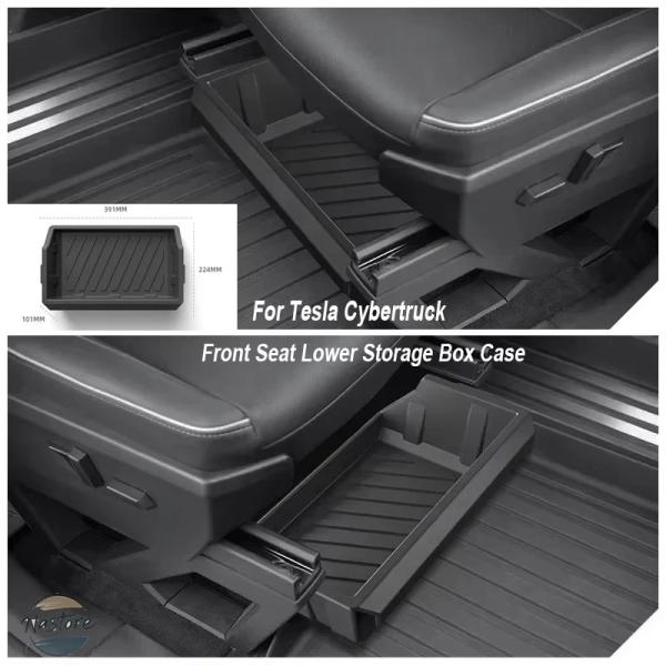 TESLA FRONT UNDER SEAT STORAGE BOX FOR CYBERTRUCK 2025 PICKUP ACCESSORIES ORGANIZER UNDERSEAT HIDDEN STORE SPACE BINS CH...