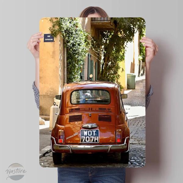 ヴィンテージ フィアット 500 メタルサイン カーポスター デコレーション 寝室 カスタム ティンプレートサイン 壁アート デコレーション ホームデコレーション
