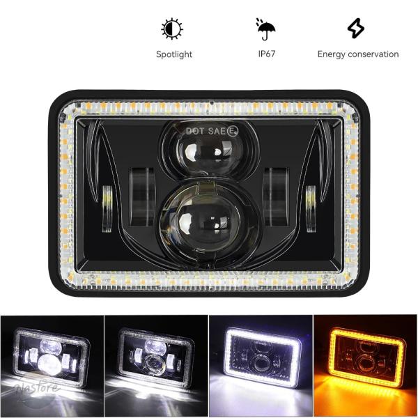 4x6インチ 110W LEDヘッドライト ホワイトアンバー DRL/ターンシグナル ハイ/ロービーム H4651 H4652 H4656 H4666 H6545 車 トラック オフロード