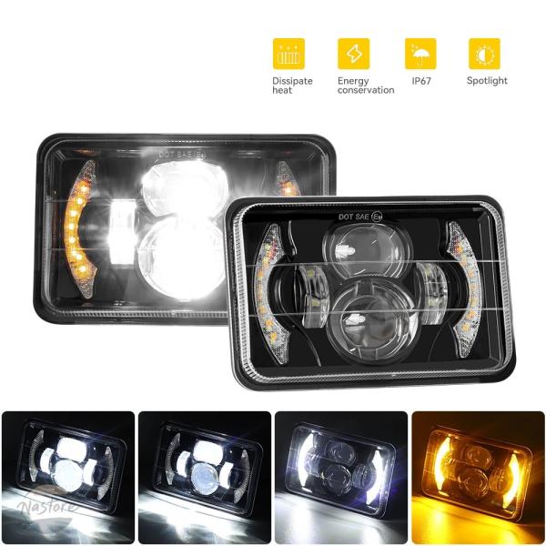 4インチ×6インチ防水LEDヘッドライトHi/Loビーム、ホワイトアンバーDRL付きH4651 H4652 H4656 H4666車トラックコンバージョンオフロード