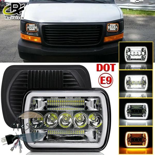 5X7インチ LEDヘッドライト 7X6 6000K+3000K LEDスクエアヘッドランプ HI/LOWウィンカー DRLアンバー オフロード 4X4アクセサリー 12V 24V