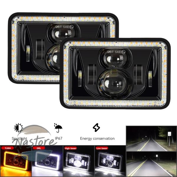 H4651 H4652 H4656 H4666 車トラックコンバージョン OFFRAOD 4X6インチ LEDヘッドライト HI/LO ビーム ホワイト アンバー DRL付き