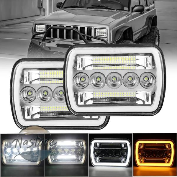 7X6インチ5X7インチ LEDヘッドライト スクエア ハイロービーム ハロー チェロキー XJ ラングラー YJ バイク 車 オフロード トラック H6054 H5054