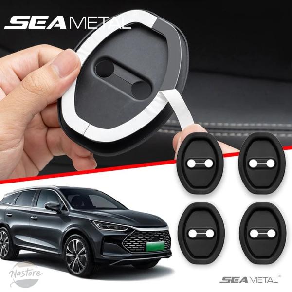 SEAMETAL 4pcs Car Door Mute Damping Cushion Silicone Auto Door Lock Buckle Anti-Collision Protective Cover Shock Absorbi...