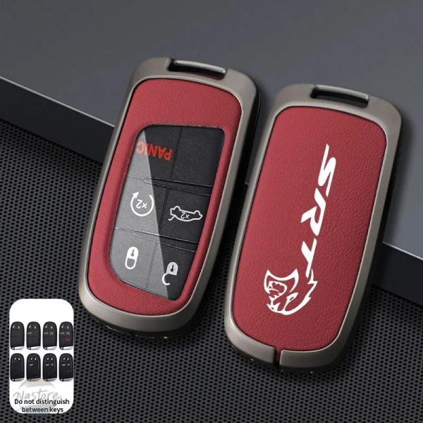 Vintage Leather for Dodge Challenger Hellcat SRT Car Remote Key Case Cover Protector Holder Shell Auto Keychain Accessories