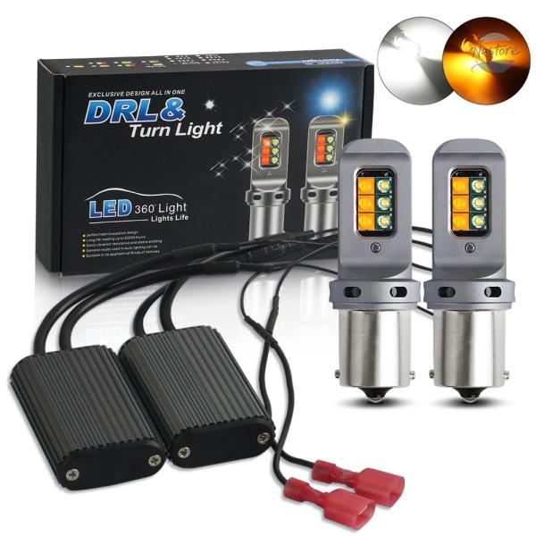 2X 1156 BA15S P21W BAU15S PY21W CANBUS LED ライト 7440 W21W T20 DRL ウィンカーランプ デュアルモードスイッチバックデュアルカラー