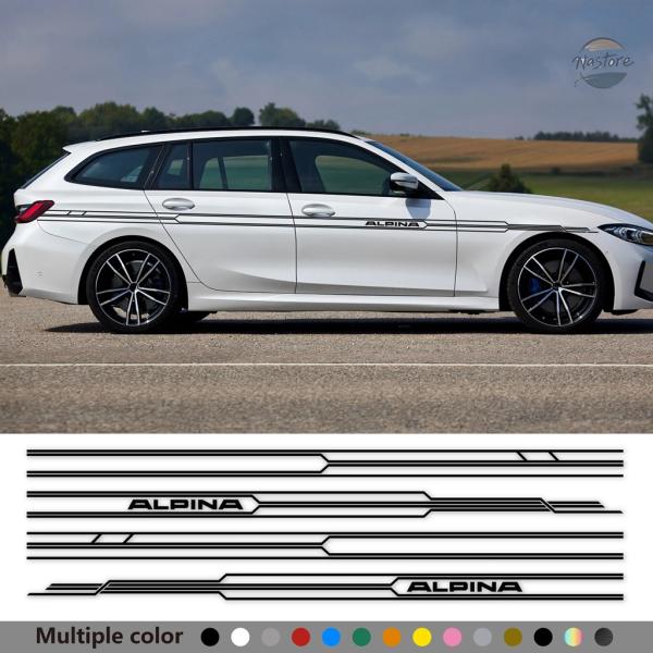 2枚セット 車用ロングサイドストライプステッカー BMW Alpina E46 E90 E92 E93 E60 F30 F10 X5 装飾 自動車ボディアクセサリー ビニールデカール