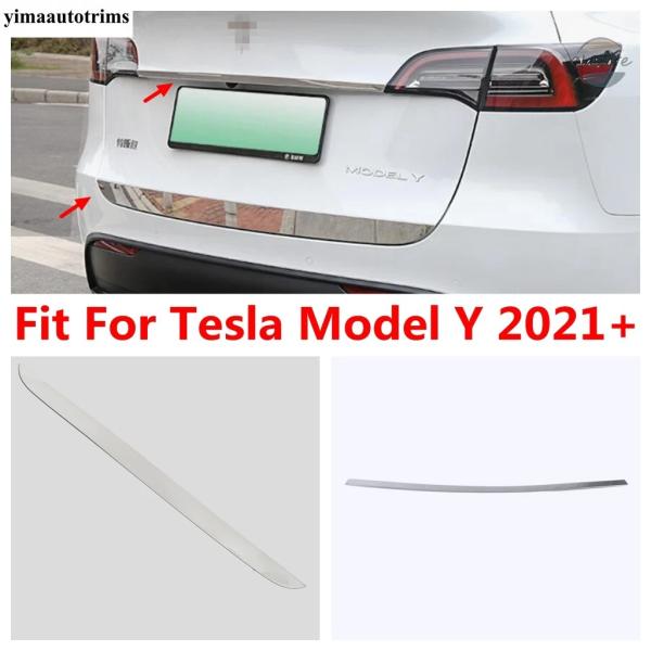 リアテールドアストリップ テールゲート トランクデコレーションカバーキット トリム テスラ モデルY 2021-2024 ステンレススチール 外装アクセサリー