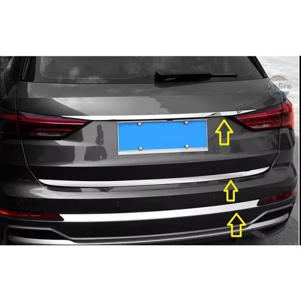 リアテールゲートトランクドア上部下部ストリップ装飾カバーキットトリムアウディQ3 F3 2019-2021ステンレススチール外装アクセサリー