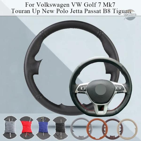 フォルクスワーゲン VW ゴルフ 7 Mk7 トゥーラン Up 新型ポロ ジェッタ パサート B8 ティグアン マイクロファイバーレザー用カスタマイズカーステアリングホイールカバー