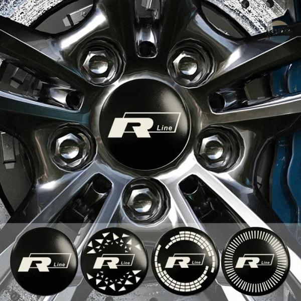 4枚 56/60/65mm ホイールセンターカバーステッカー ハブキャップバッジ フォルクスワーゲン VW Rライン GTI ゴルフ 5 6 シロッコ トゥアレグ キャディ ポロ用