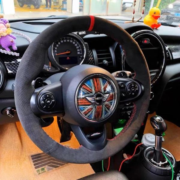 ミニクーパーS JCW F54 F55 F56 F57 F60カントリーマン用ハンドステッチスエード＆レザーフルカバーカーステアリングホイールカバー