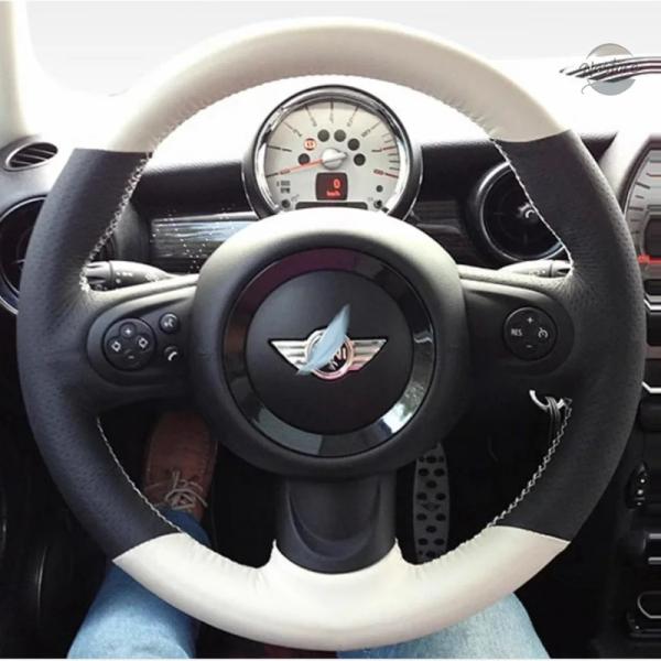 Mini R55 R56 R57 R58 R59 R60 R61用 手縫い 滑り止め 車用ステアリングホイールカバー DIY ブルーステッチ ナパレザー 車内装飾