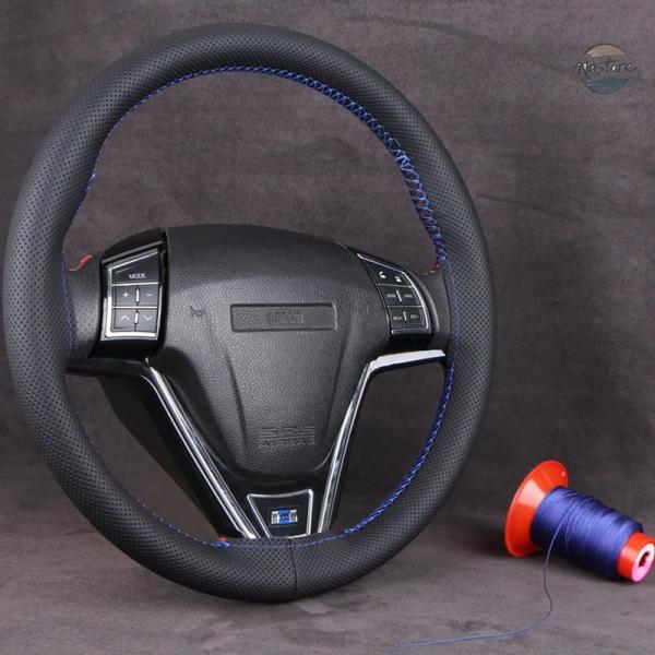 手縫いの車のステアリングホイールカバーユニバーサル38cmソフト耐摩耗性ファイバーレザーカバーステアリングホイールの装飾インテリア