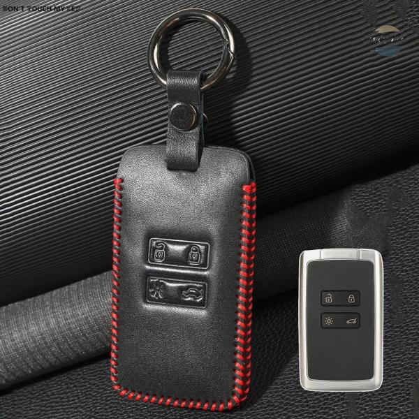 4ボタンPUレザー車リモートキーフォブチェーンリングホルダーカバーケースシェル、ルノーコレオスカジャーキャプチャーエスパスメガーヌフルエンス用