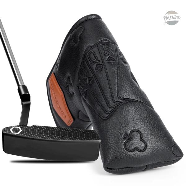 ブラック PUレザー ゴルフブレードパターカバー ゴルフヘッドカバー パターヘッドカバー ブレードパター用 ゴルフヘッドカバー マグネット付き フィット