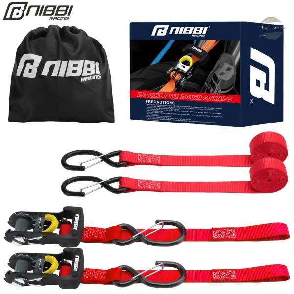 NIBBI 2セット 強力バックル タイダウンベルト 5m カーゴ ラゲッジ ストラップ 車 バイク バイク 金属ラチェット タイトナー 荷物ストラップ