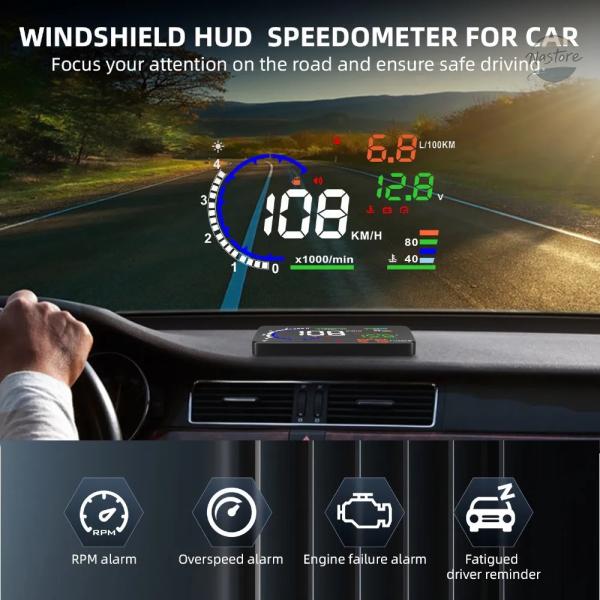 A8 5.5'' OBD2 EOBD HUD 車用ヘッドアップディスプレイ LED フロントガラスプロジェクター スピードメーター 水温 RPM メーター 速度 電圧 アラーム