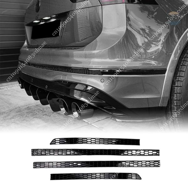フォルクスワーゲン ティグアン MK2 R R LINE TSI TDI ALLSPACE 2021 2023 4ピース リア バンパー ブラック ハニカム リフレクター インサートカバー ボディキット