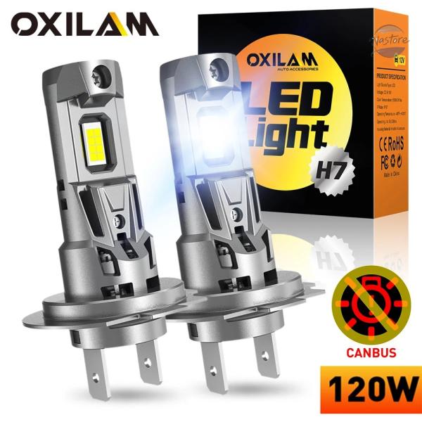 OXILAM 2個 H7 LED 電球 ヘッドライト CANバス ワイヤレス 120W 22000LM ミニLED H7 電球 車 ヘッドランプ オートランプ プラグアンドプレイ ファン付き