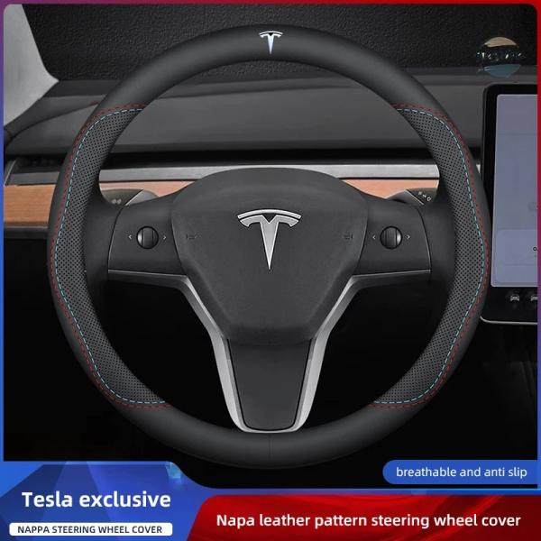 レザーカー ステアリングホイール カバー 通気性 滑り止め アクセサリー テスラ SPACEX モデル3 ハイランド 2023 モデルS モデルX モデルY