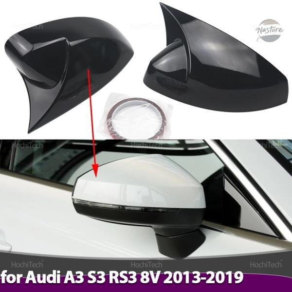 2個 M LOOK ブラック ミラー カバー ステッカー オーバーレイ ブラック アウディ A3 S3 RS3 8V 2013 2019 ミラー カバー キャップ シェルケース