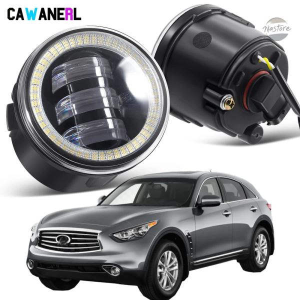 2 X 車 フォグライト アセンブリ エンジェルアイ DRL付き インフィニティ FX FX45 FX50 FX30D FX35 FX37 2006 2015 LED フォグ デイタイム ランニングランプ