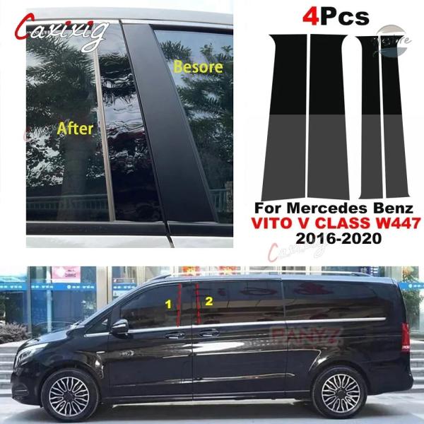 メルセデス ベンツ VITO V クラス W447 2016 2020 BCコラム ステッカー 光沢ブラック カーピラー ポスト ドアウィンドウ トリム カバー 4個