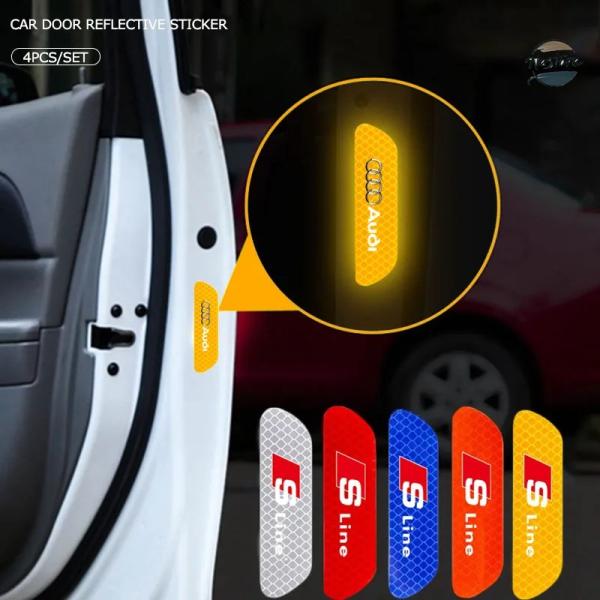 アウディ SLINE A1 A3 A4 A5 A6 A7 A8 B8 B9 B6 C6 Q2 Q3 Q5 Q7 Q8 TT S3 4枚車ドア反射ハザード ステッカー デコレーション デカール